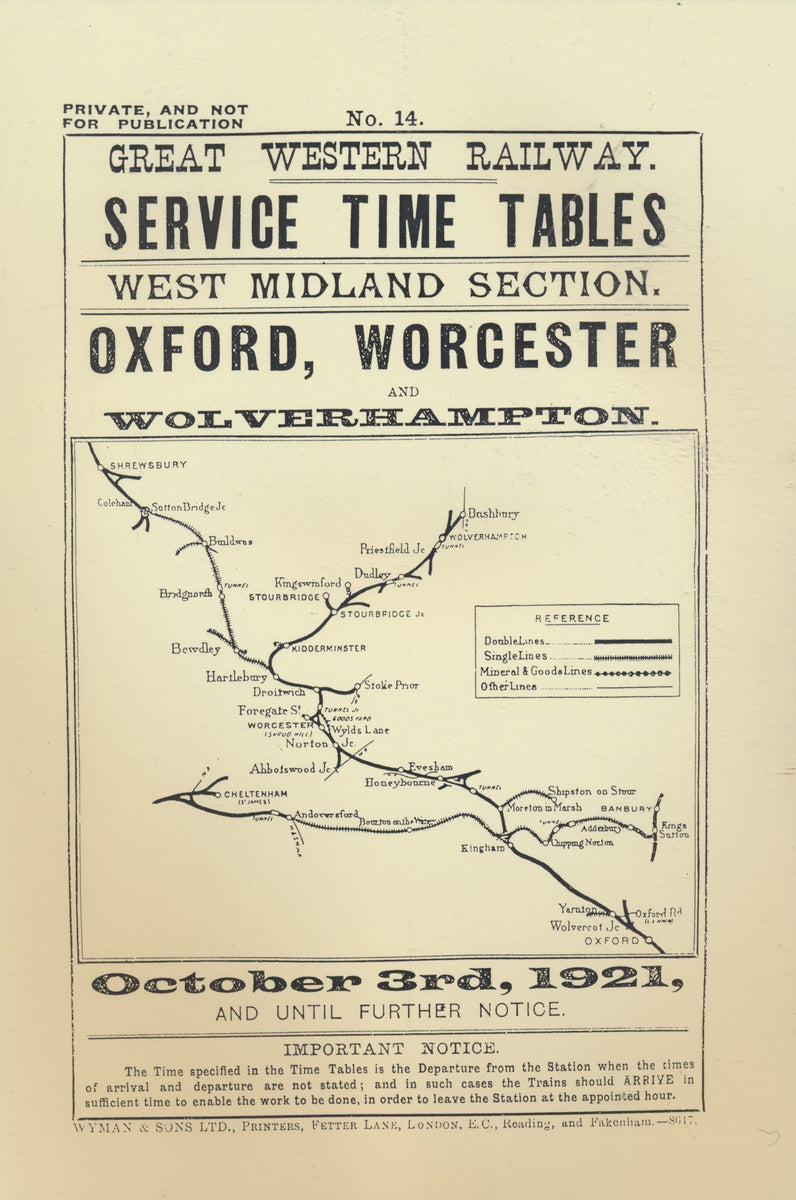 Reprint of Service Time Tables - GWR West Midland Section (October 3rd ...